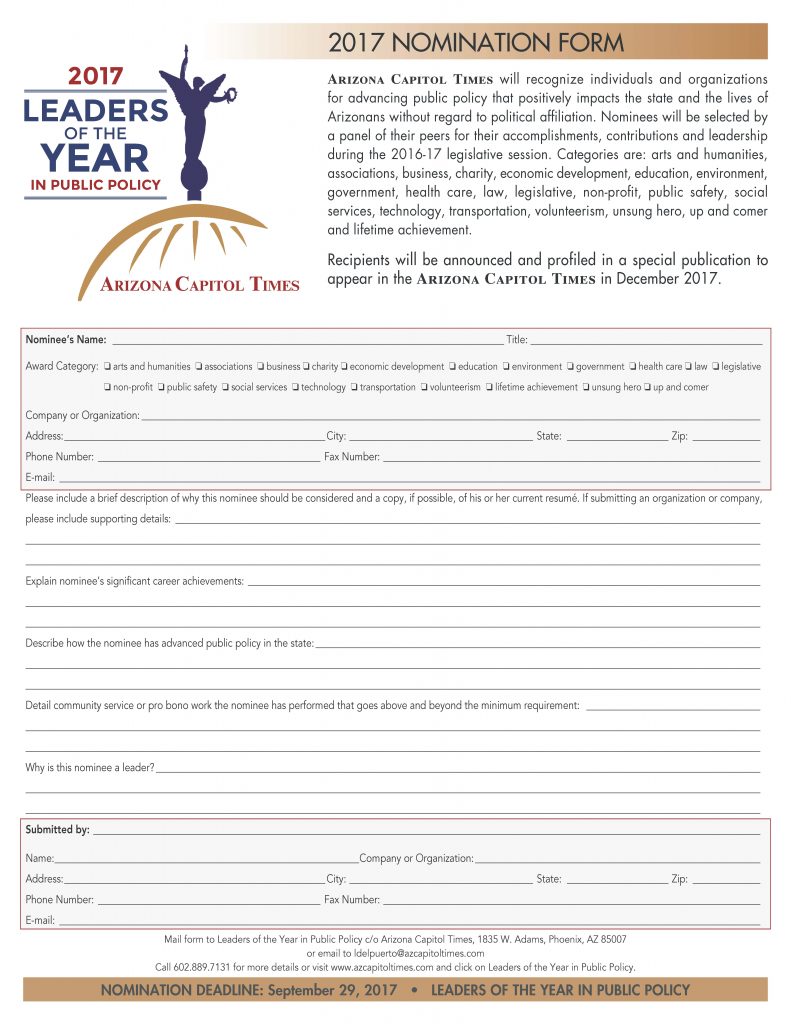 2017 Leaders of the Year Nomination Form | Arizona Capitol Times